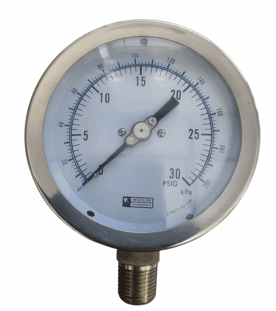 Weksler 4 BA4CYPM2LW- Pressure Gauge Range: 0-30 PSI/KPA
